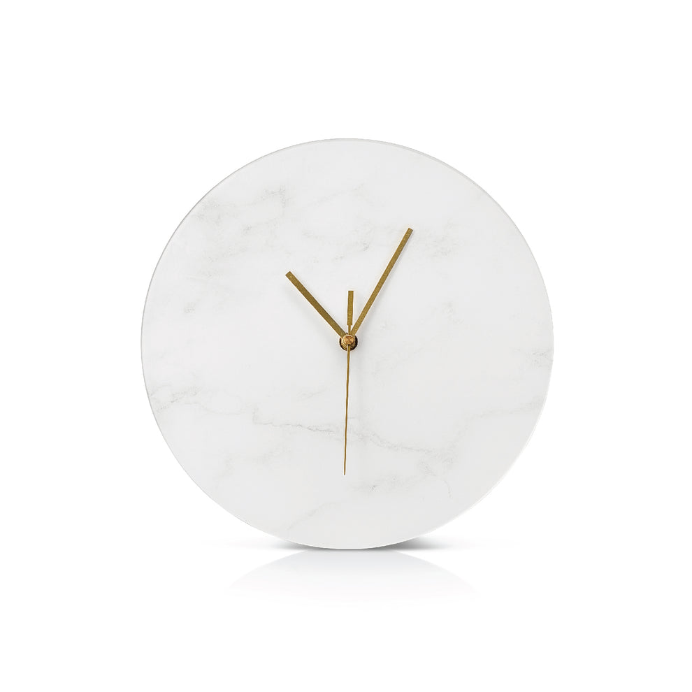 White Marble Lucite Minimalistic Clock with Gold Handles – Haus Decor