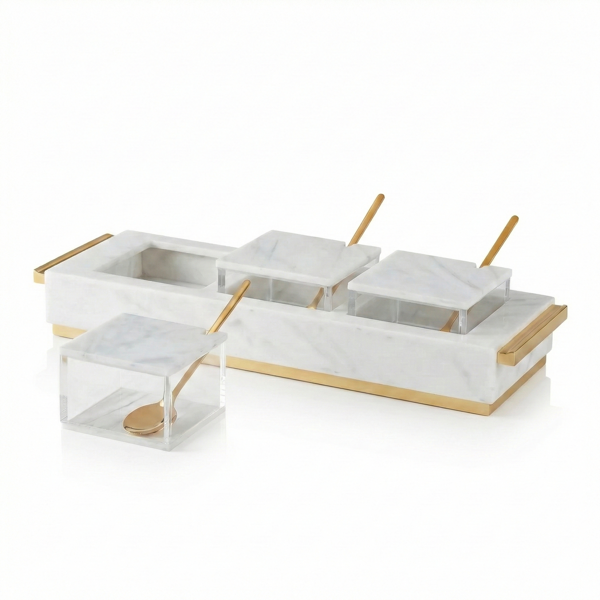 3 Dip Bowl Set- White Marble / Gold – Haus Decor